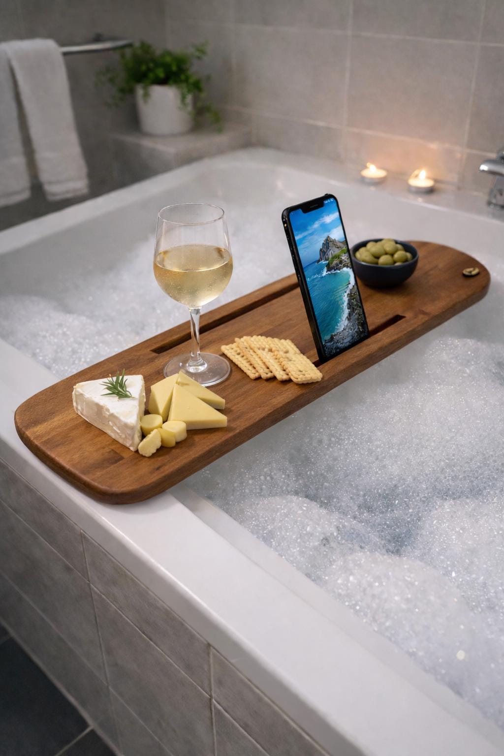 Handmade Wooden Bath Caddy | Tablet Slot, Free Personalisation - Etsy ...