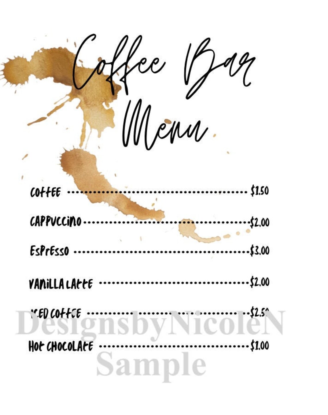 Coffee Bar Menu PDF Printable Coffee Bar Menu Printable - Etsy