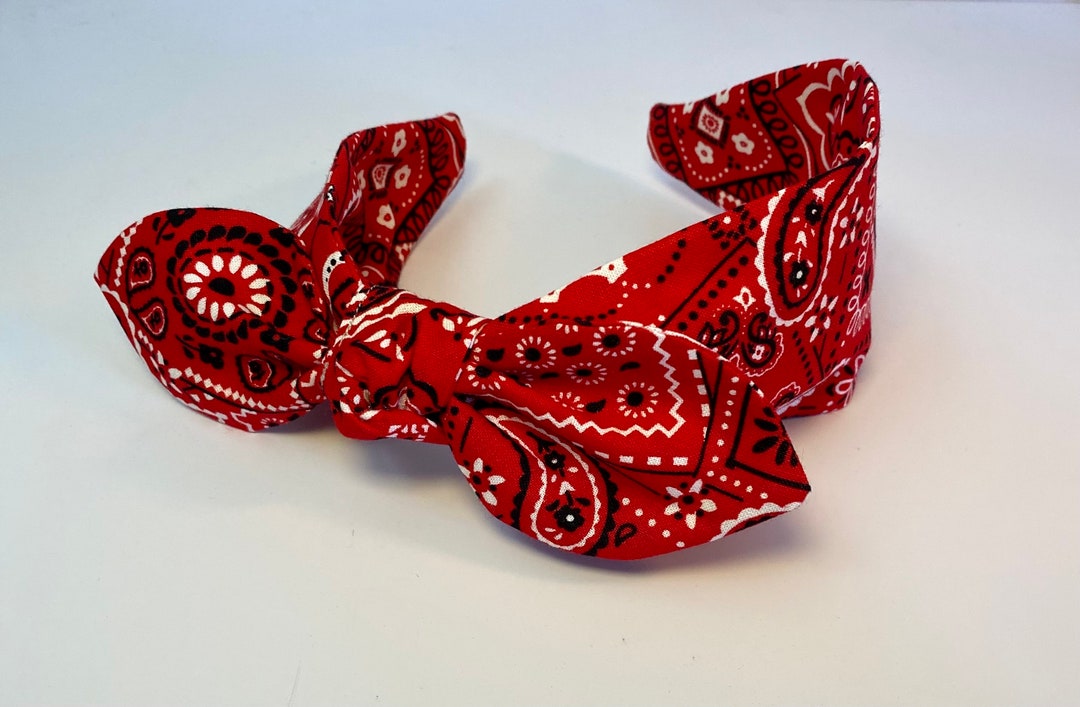 Red Bandana Headband, Bandana Knotband, Sideknot Headband, Retro Stule ...