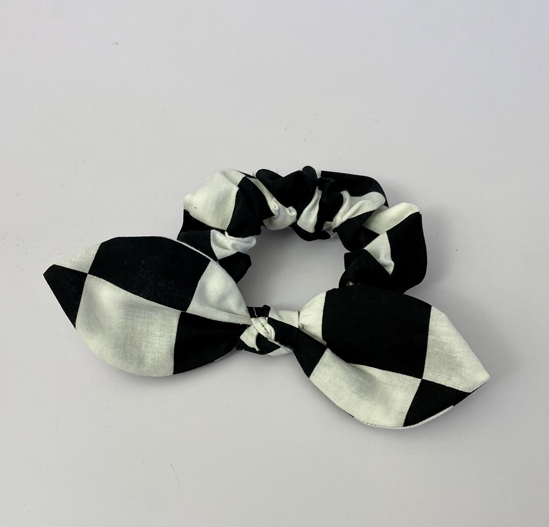 Checkered Flag Scrunchie, Race Day Scrunchie, Black and White Hair Tie ...
