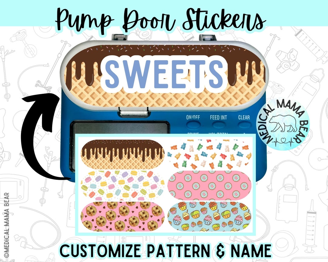 Sweets Feeding Pump Door Stickers CHOOSE Pattern Add Name Feeding Tube ...