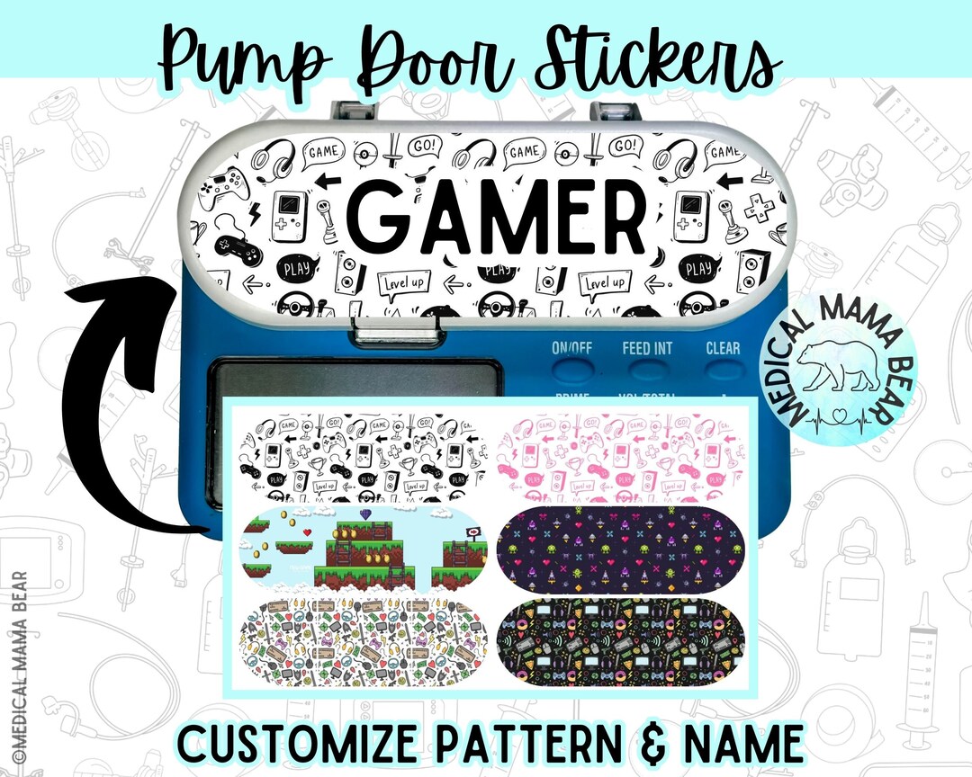 Gamer Feeding Pump Door Stickers Video Games CHOOSE Pattern Add Name ...