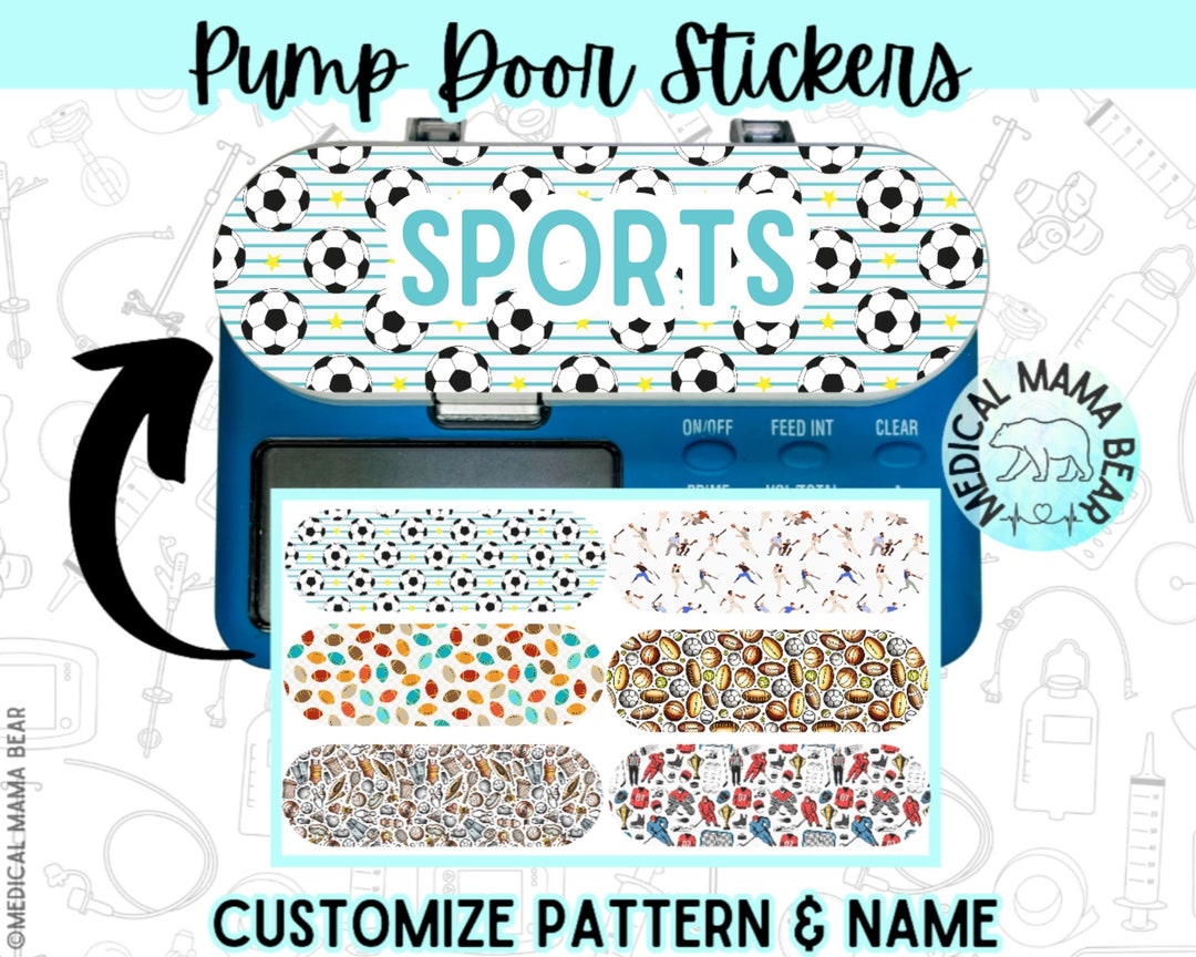 Sports Feeding Pump Door Stickers CHOOSE Pattern Add Name Feeding Tube ...