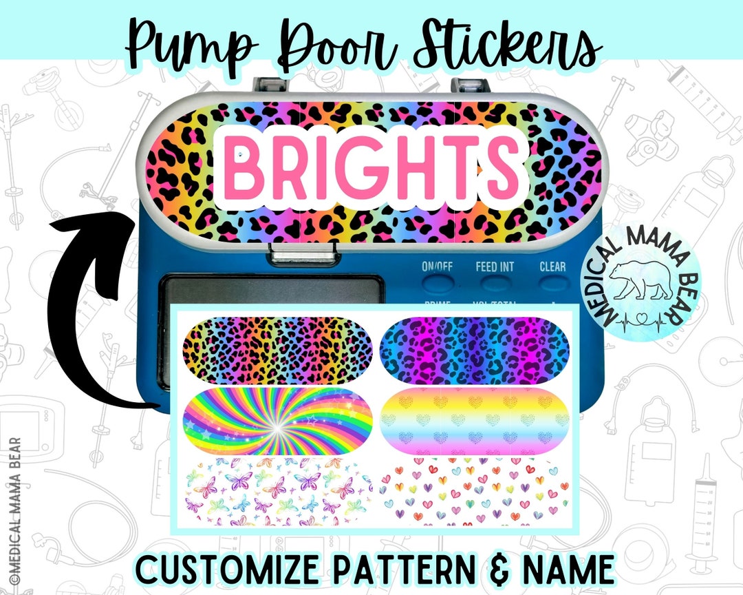 Bright Feeding Pump Door Stickers CHOOSE Pattern Add Name Feeding Tube ...