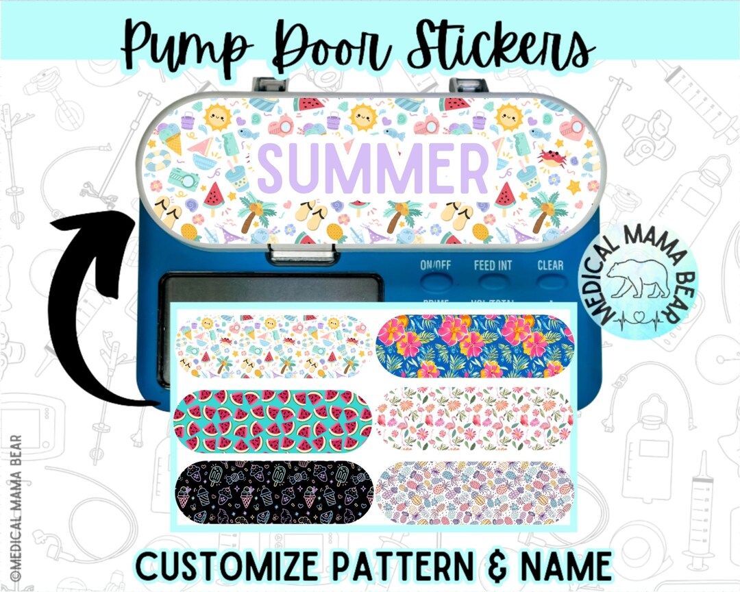 Summer Feeding Pump Door Stickers CHOOSE Pattern Add Name Feeding Tube ...