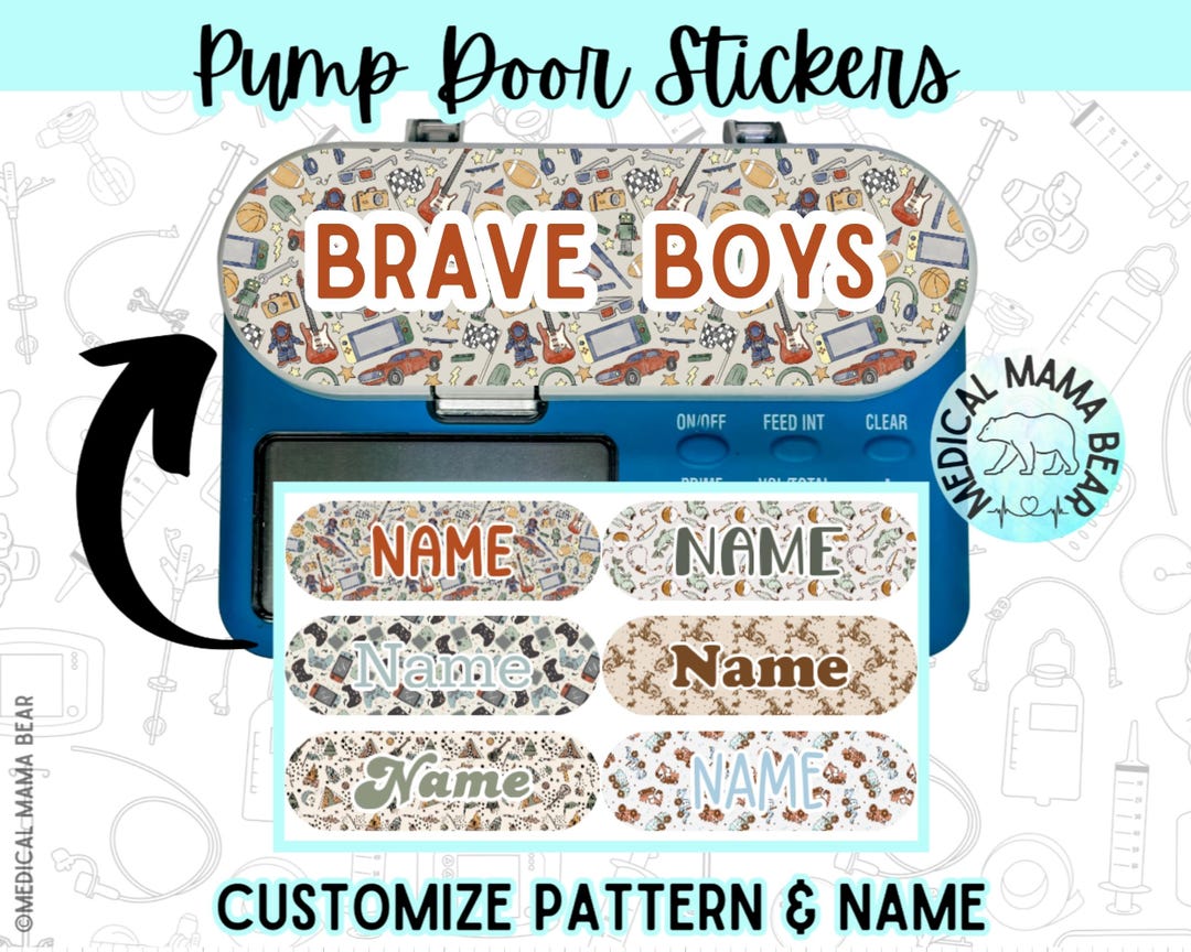 Brave Boys Infinity Pump Door Stickers CHOOSE Pattern Name Feeding Tube ...