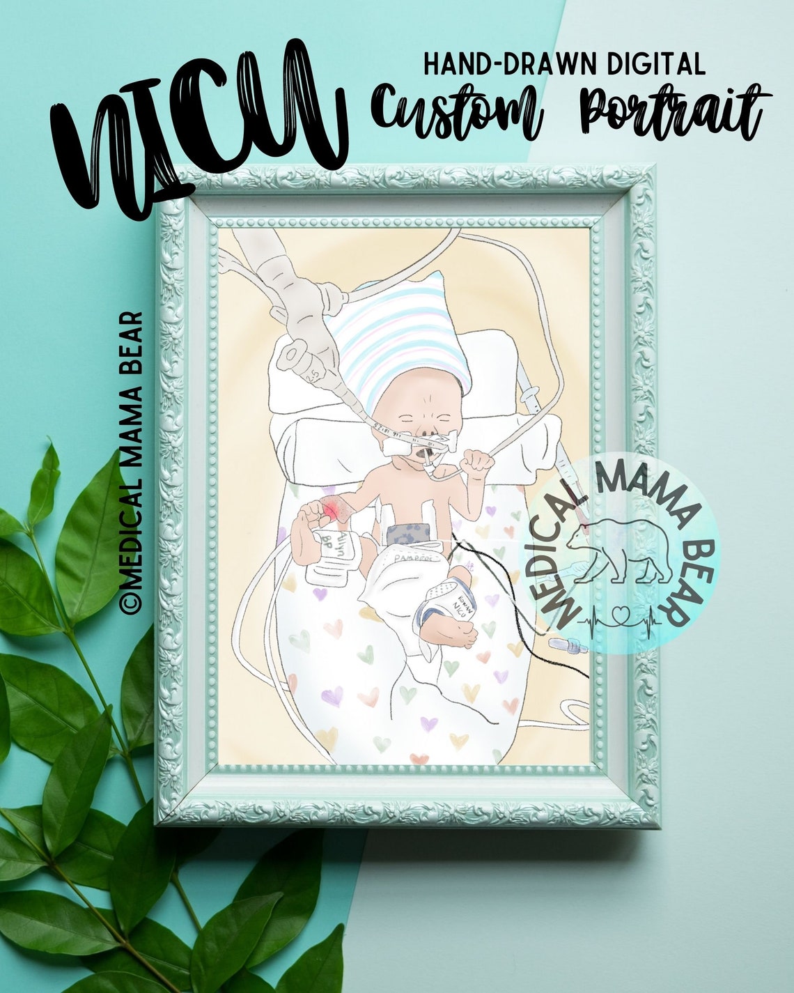 NICU Gift Custom Watercolor Portrait NICU Baby Hand-drawn - Etsy