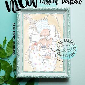 NICU Gift Custom Watercolor Portrait NICU Baby Hand-drawn From Photo ...