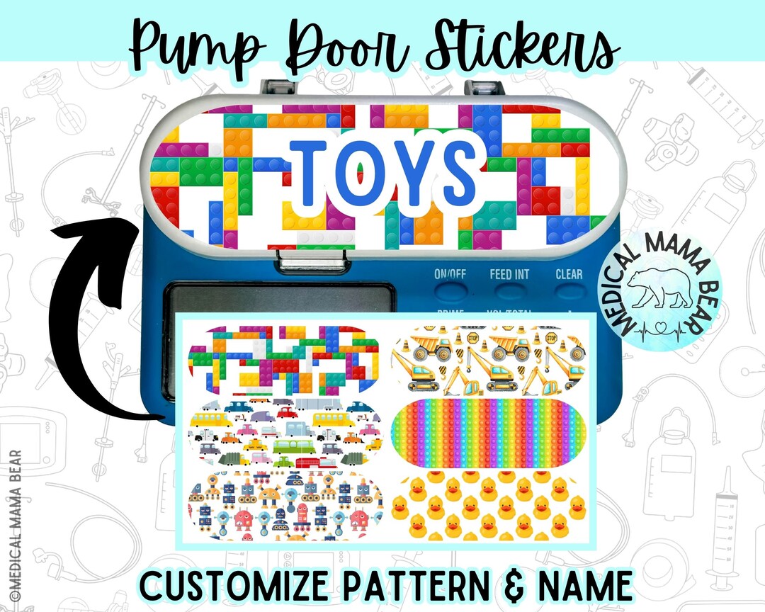 Toys Feeding Pump Door Stickers CHOOSE Pattern Add Name Feeding Tube G ...
