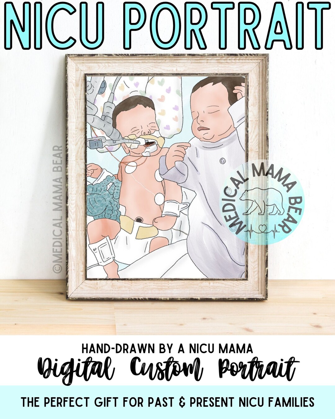 NICU Gift Custom Watercolor Portrait NICU Baby Hand-drawn From Photo ...