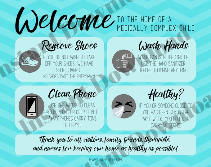 Medically Fragile Child Door Sign Medically Fragile Baby Wash Your ...