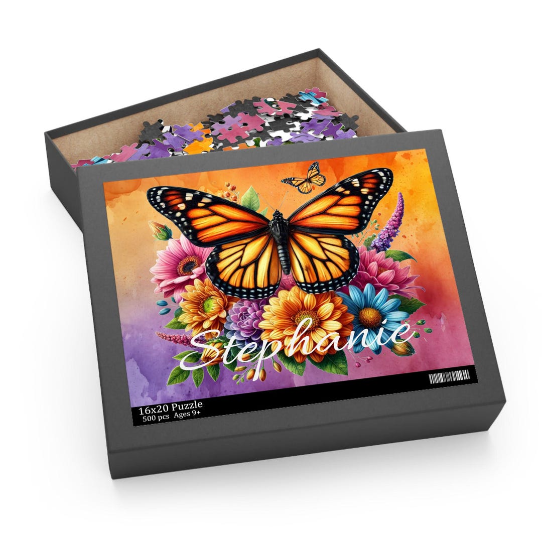 Personalized Monarch Butterfly With Vibrant Flowers Family Jigsaw Game ...