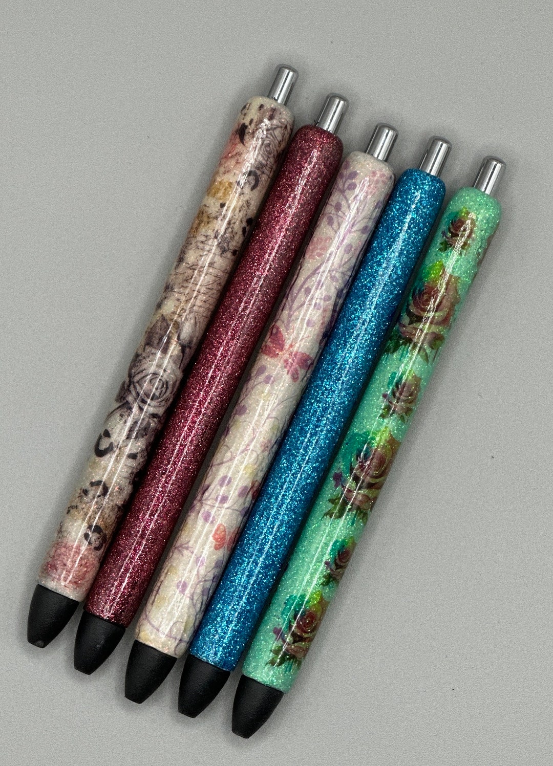 Personalized Pink Floral Gel Pen Gift for Graduation Blue Glitter Ink ...