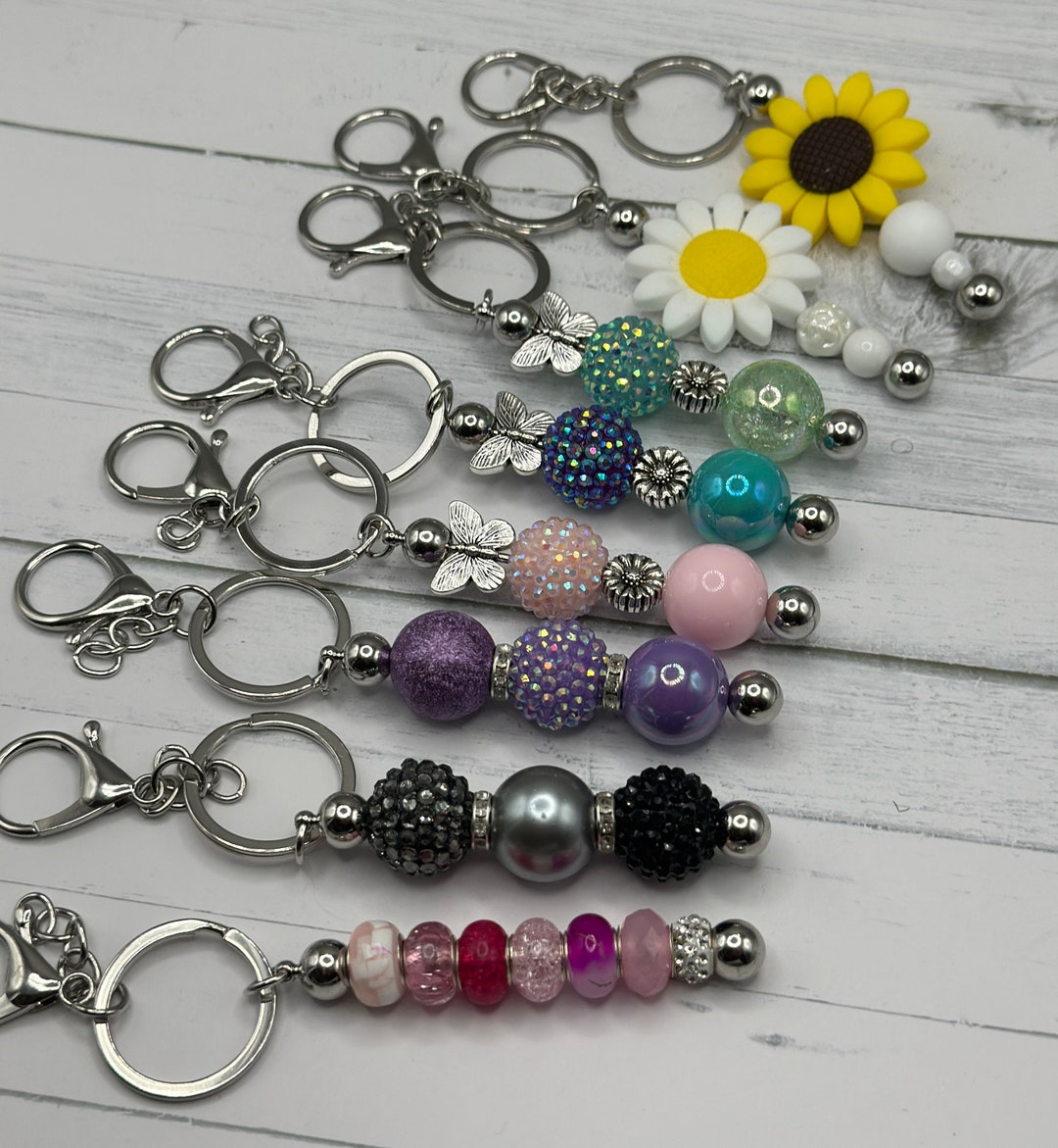Purple Bubblegum Bead Keychain Silver Butterfly Purse Charm Gift for ...