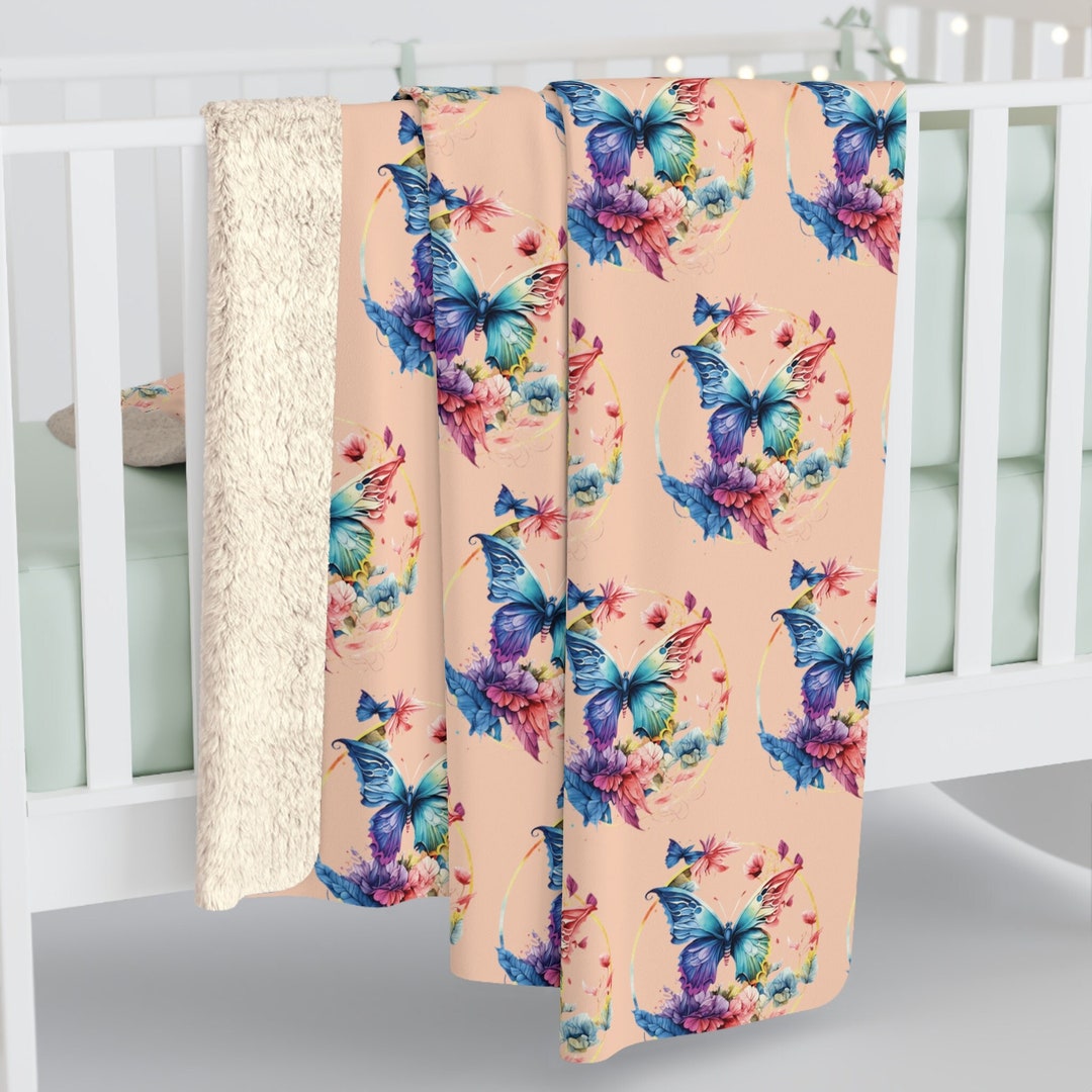 Peach Fuzz Butterfly Sherpa Fleece Blanket 50x60 60x80 Cold Weather ...