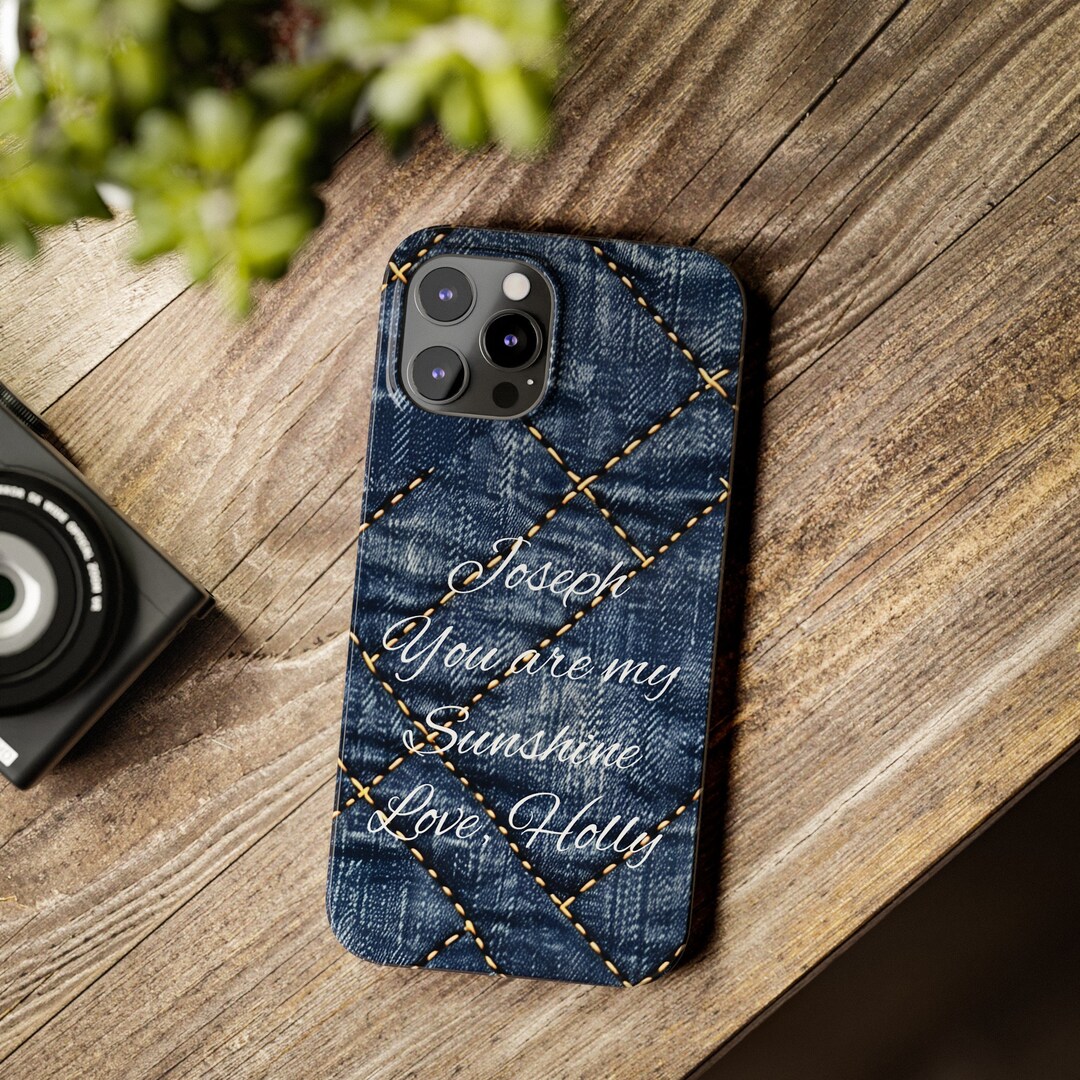 Personalized Dark Blue iPhone 12 Mini Slim Phone Case Faux Denim ...