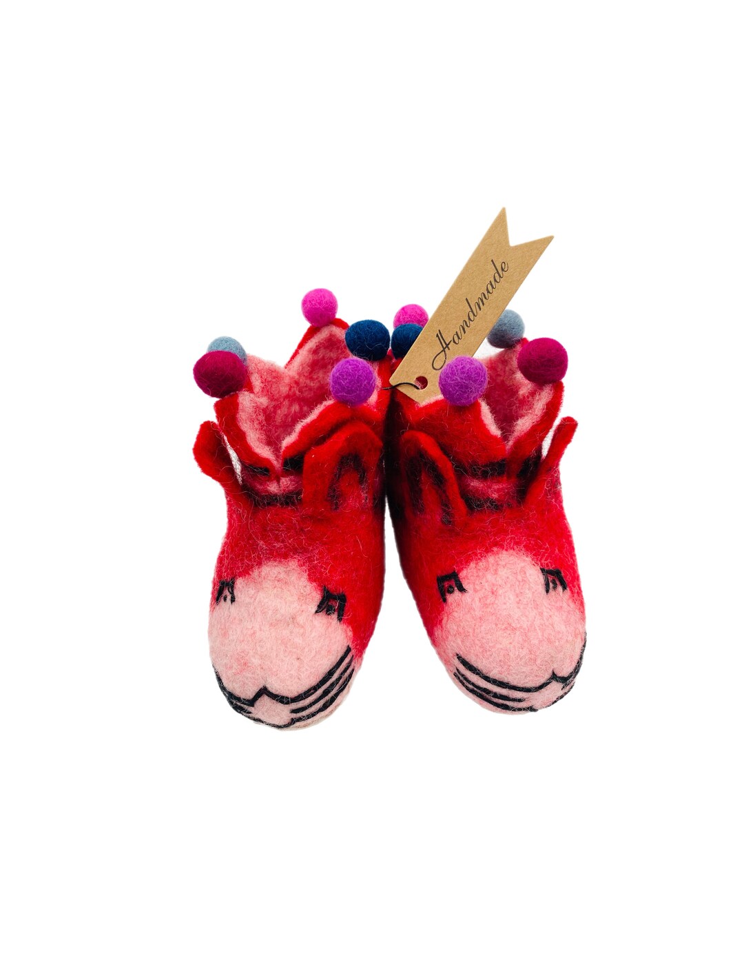 Jester Red Handmade Felt Wool Kids Slippers With Suede Sole, Fair Trade ...