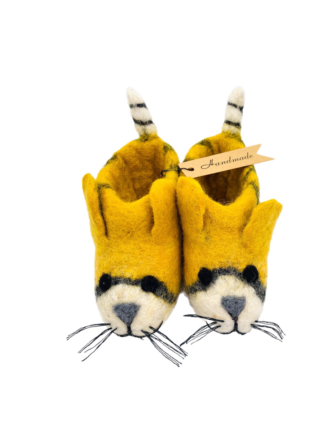 Tiger Golden Yellow Handmade Felt Wool Kids Slippers With Suede Sole ...