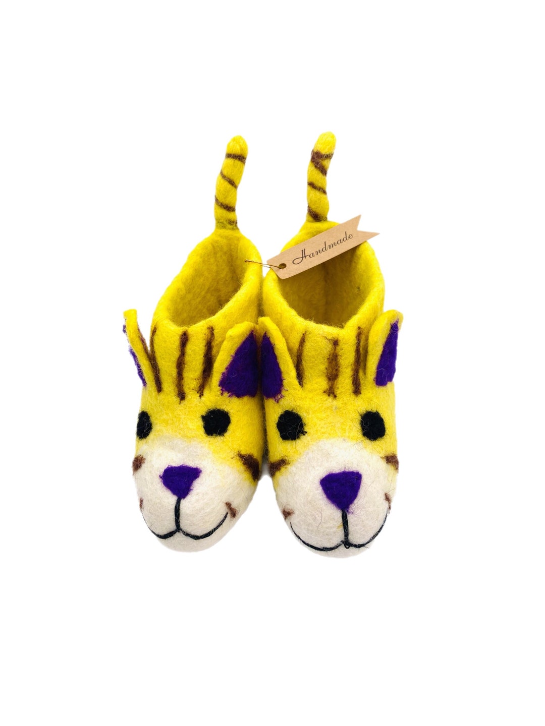Tiger Yellow Handmade Felt Wool Kids Slippers With Suede Sole, Fair ...