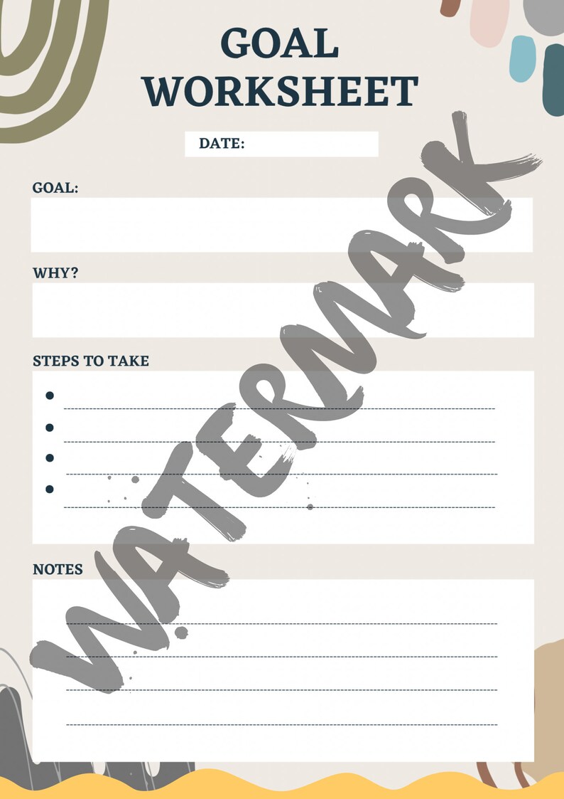 Printable Goal Worksheet - Etsy