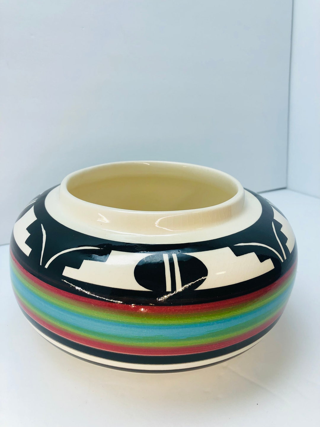 Pottery Bowl by the Ute Mountain Tribe Signed S.E. Ute Mt. Pottery 15 ...