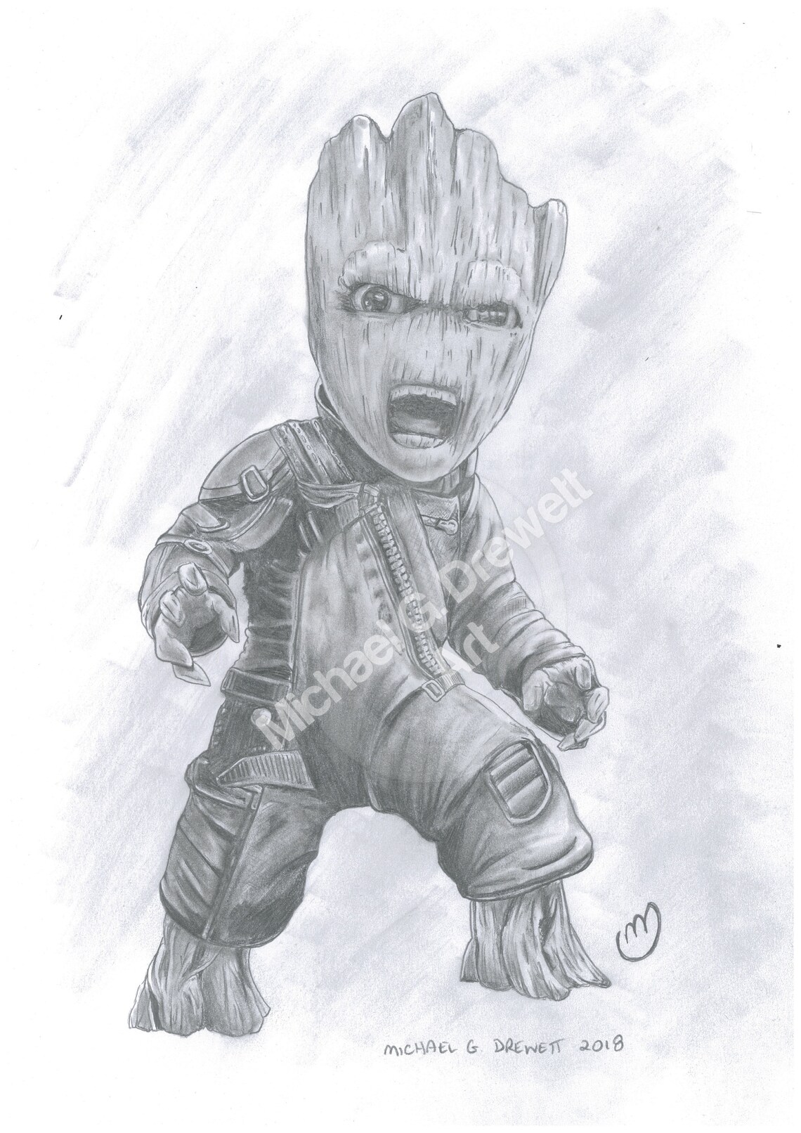 Angry Baby Groot Pencil Sketch Print | Etsy