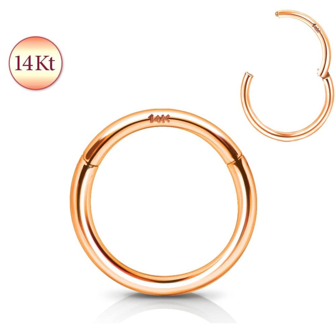 14K Solid ROSE Gold Seamless Hinged Clicker Hoops Rings Ear Cartilage ...