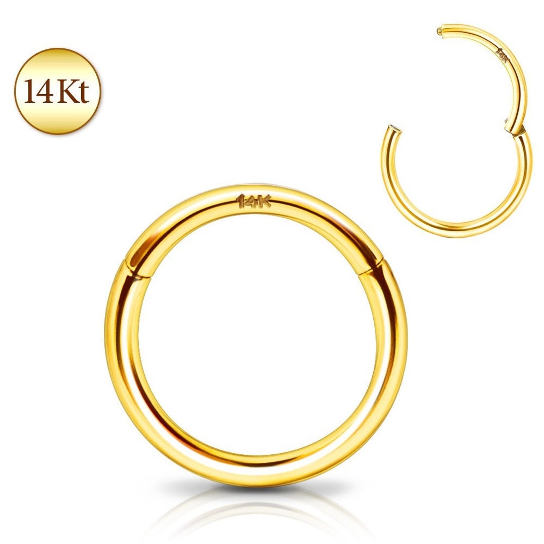 14K Solid Gold Seamless Clicker Ear Cartilage Nose Septum Lip Stud Hoop ...