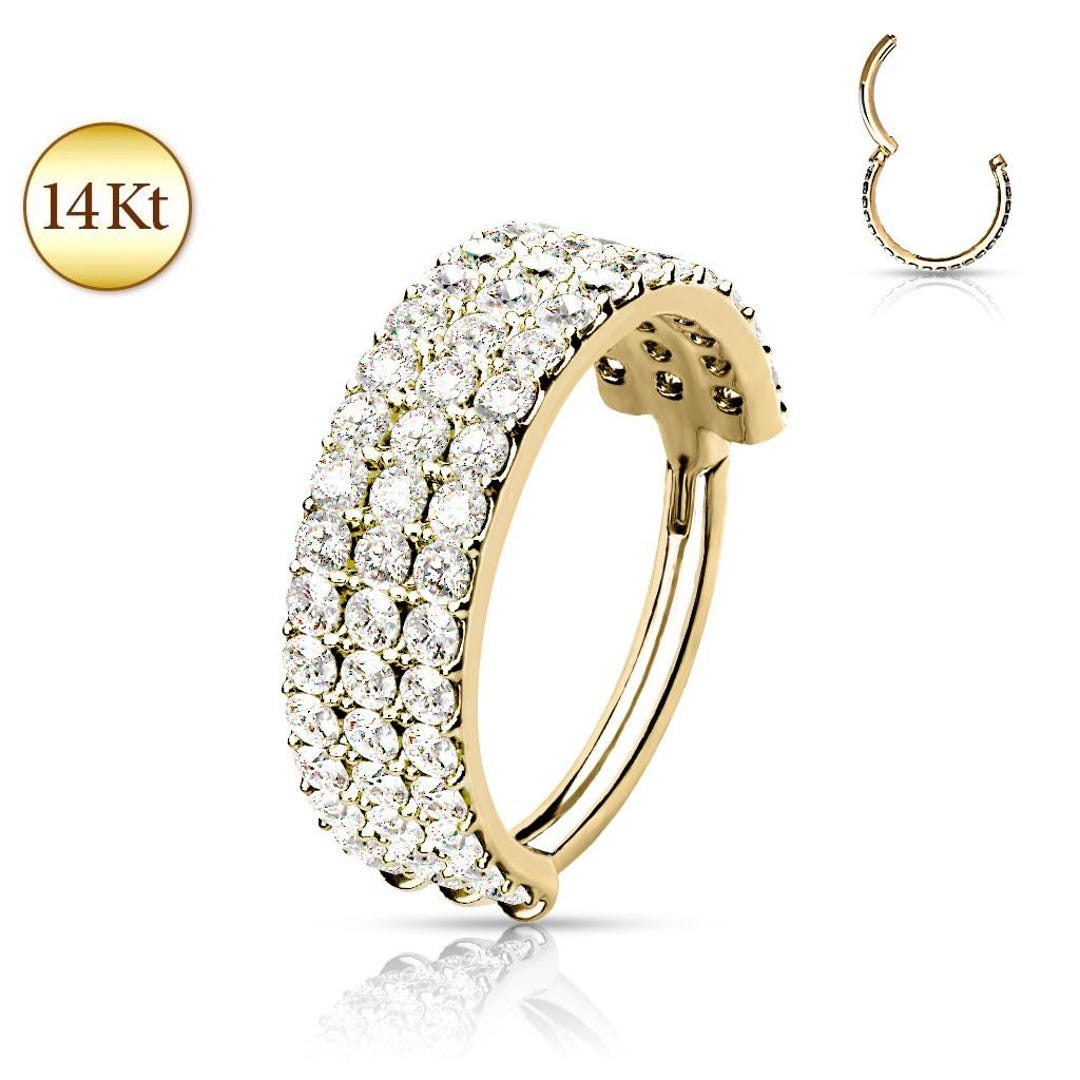 Solid 14K Gold Triple Line Gem Hoop Hinged Clicker Rings Ear Cartilage ...