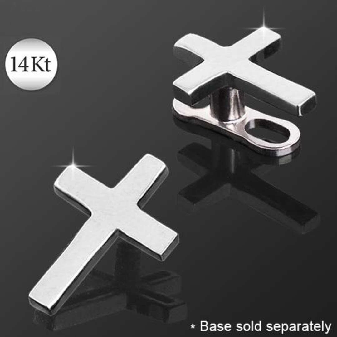 14K Solid WHITE Gold CROSS Dermal Anchor Top Head Screw Stud Internally ...