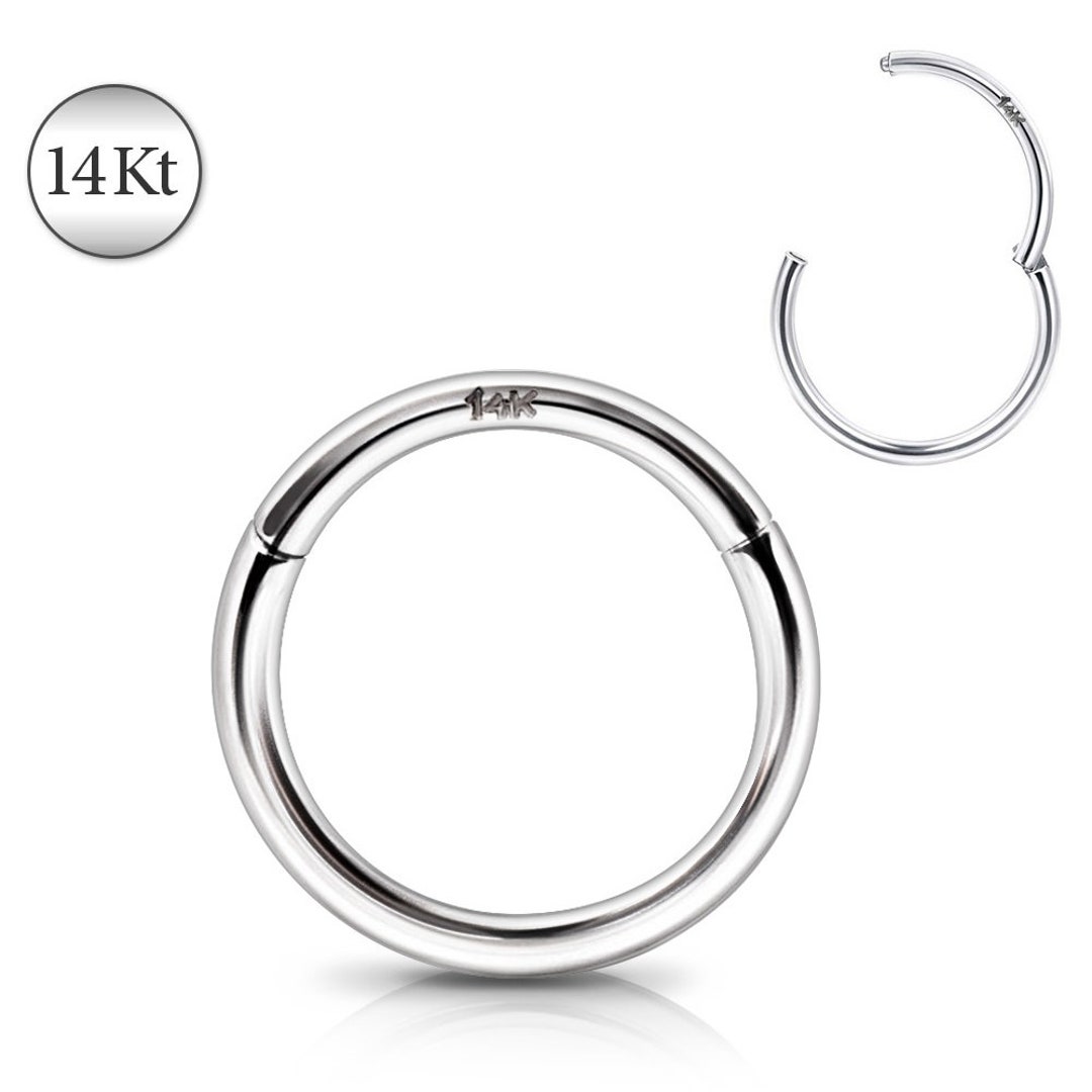 14K Solid WHITE Gold Seamless Hinge Clicker Ear Cartilage Nose Septum ...