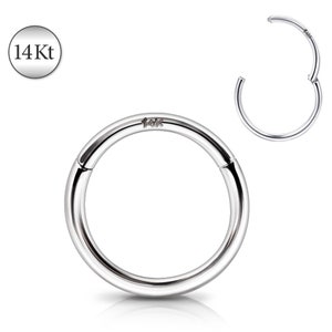 14K Solid WHITE Gold Seamless Hinge Clicker Ear Cartilage Nose Septum ...
