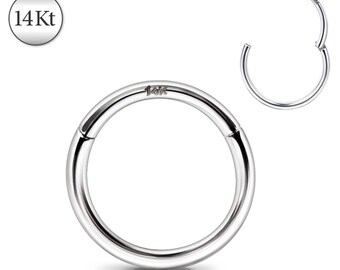 14k Solid White Gold Daith Piercing Blue Opal Cz's Clicker Ring..16g ...