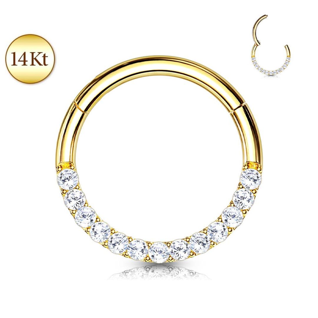 Solid 14K Gold Front Facing Gem Hoop Clicker Rings Ear Cartilage Nose ...