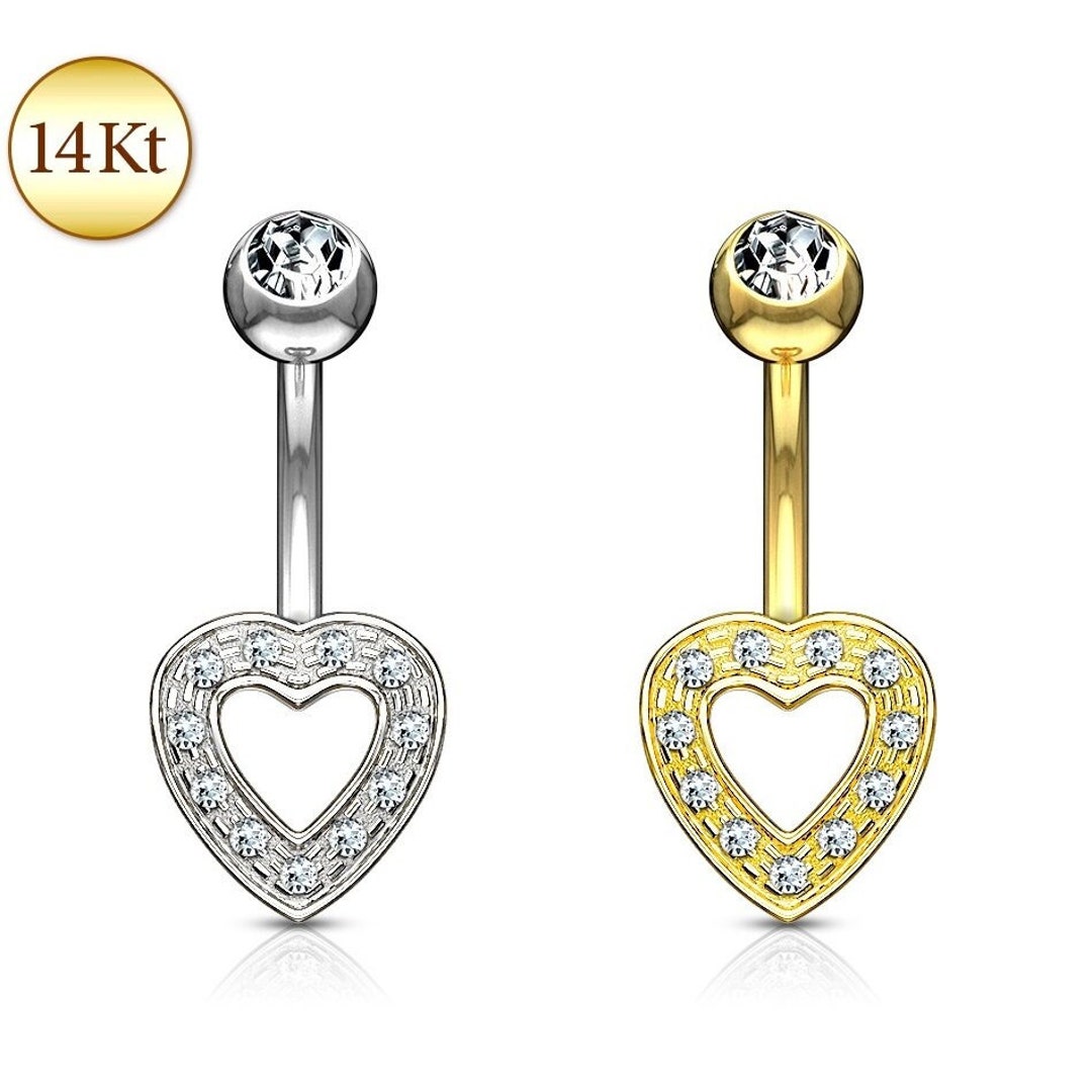 14K Solid Gold Belly Button Stud Ring Navel Bar Studs Rings With ...