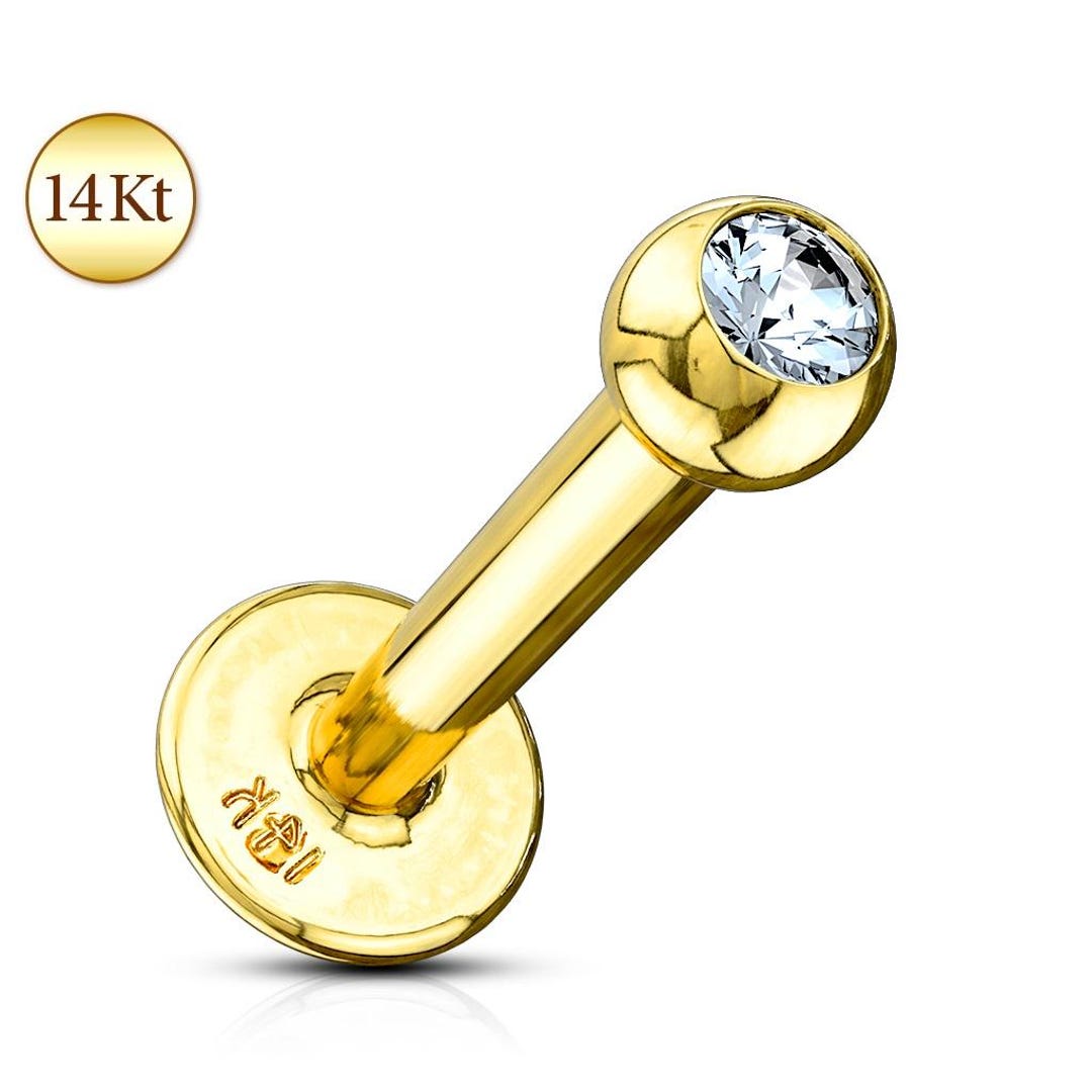 14K Solid GOLD Gem Ball Labret Studs Ear Cartilage Bar Philtrum Medusa ...