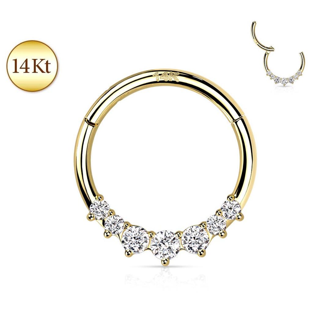 Solid 14K Gold Forward Facing Gems Clicker Hoop Rings Ear Cartilage ...