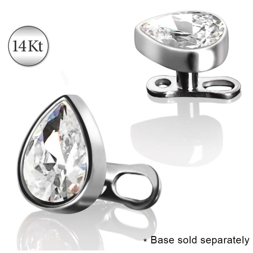 Solid 14K White Gold Clear Tear Drop Dermal Anchor Top Internal ...