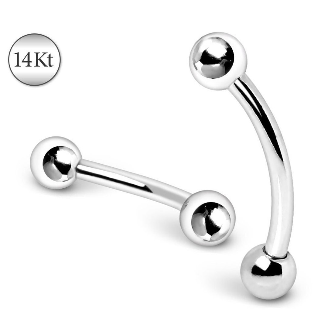 14K Solid WHITE Gold Curved Bent Barbells Eyebrow Ring Ear Cartilage ...