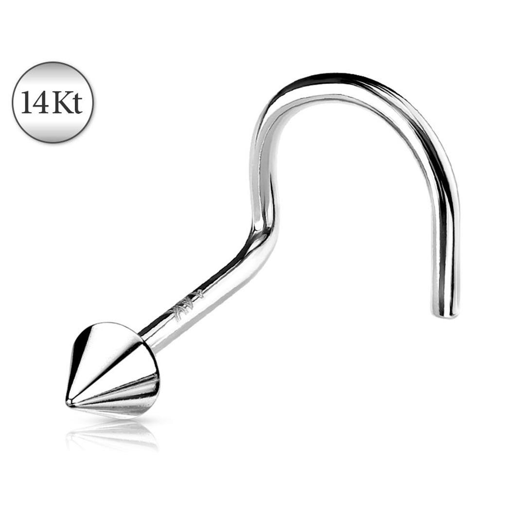 14K Solid White Gold Cone /spike Top NOSE Screw Nostril Ring Stud Body ...