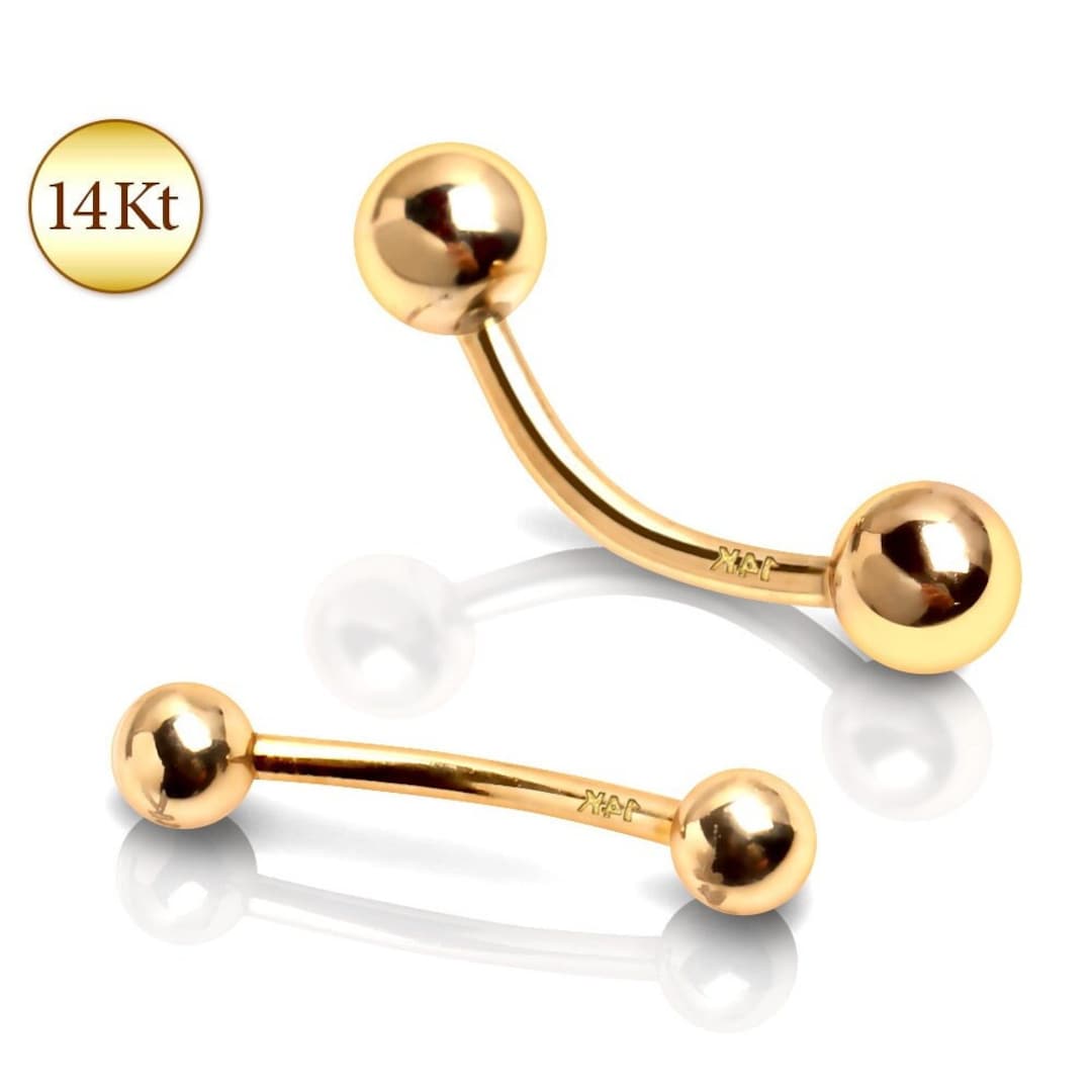 14K SOLID Gold Curved Bent Barbells Eyebrow Ear Cartilage Ring Stud ...