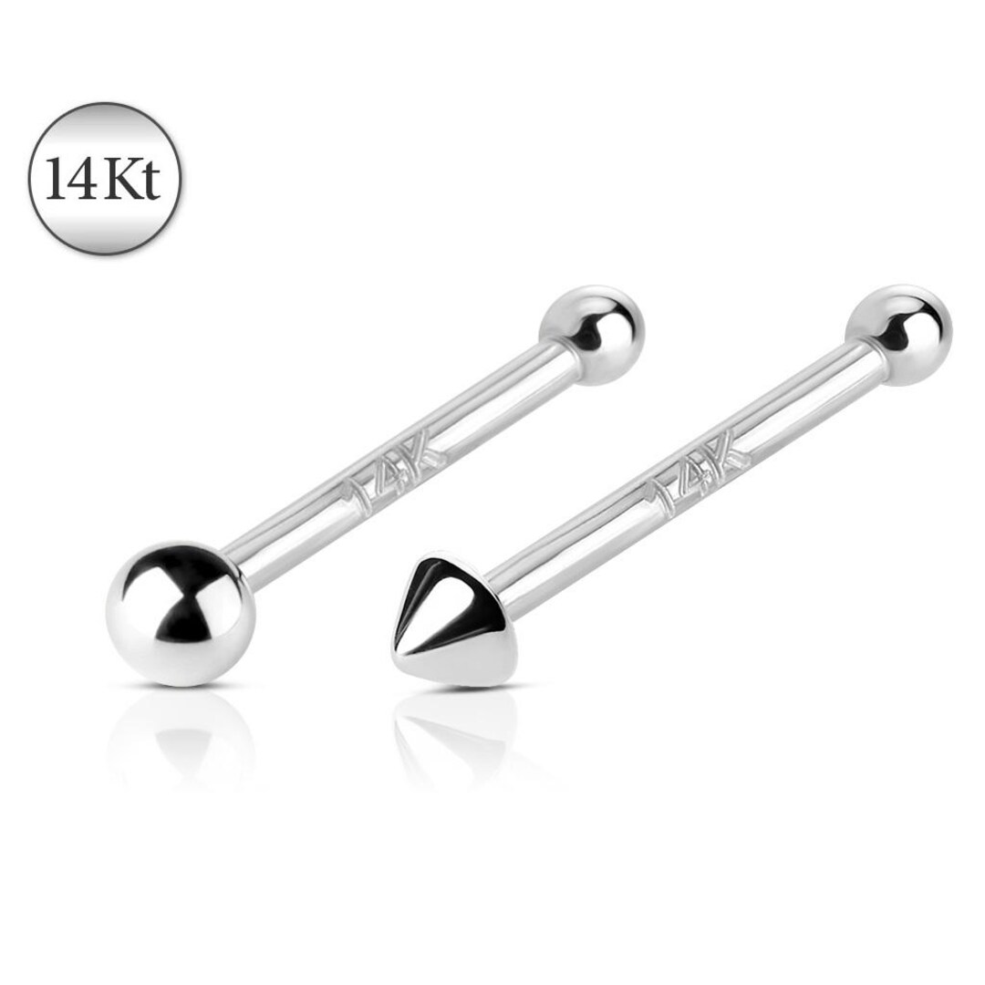 14K Solid White Gold Ball /cone Top NOSE Bone Stud Rings Body Piercing ...