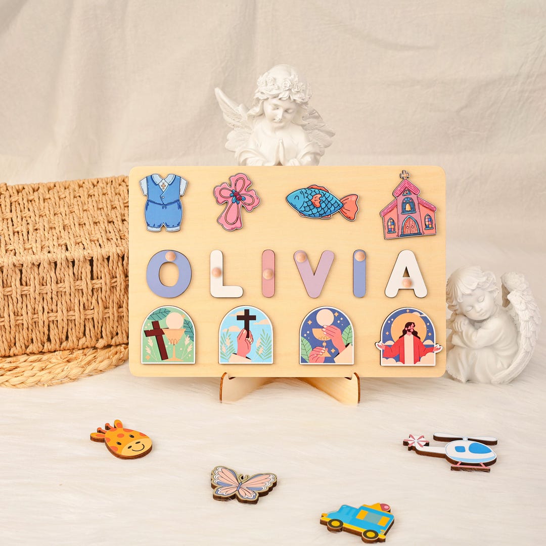 Cute Baptism Name Puzzle, Girl Baptism Gifts, Religious Puzzle ...