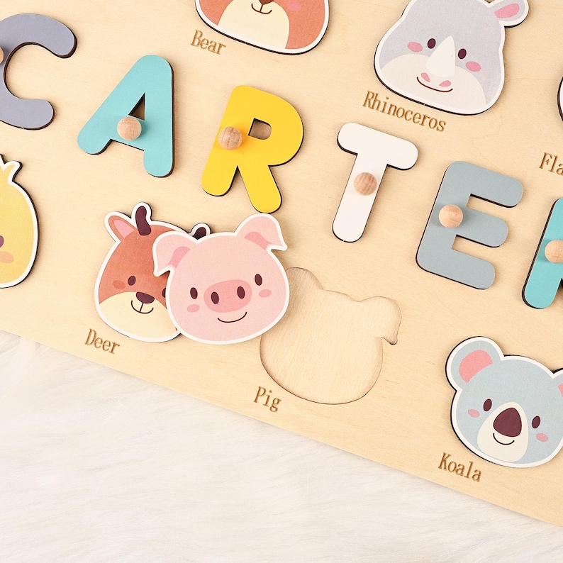 Personalized Animal Name Puzzle, Custom Busy Board, Montessori Wooden ...
