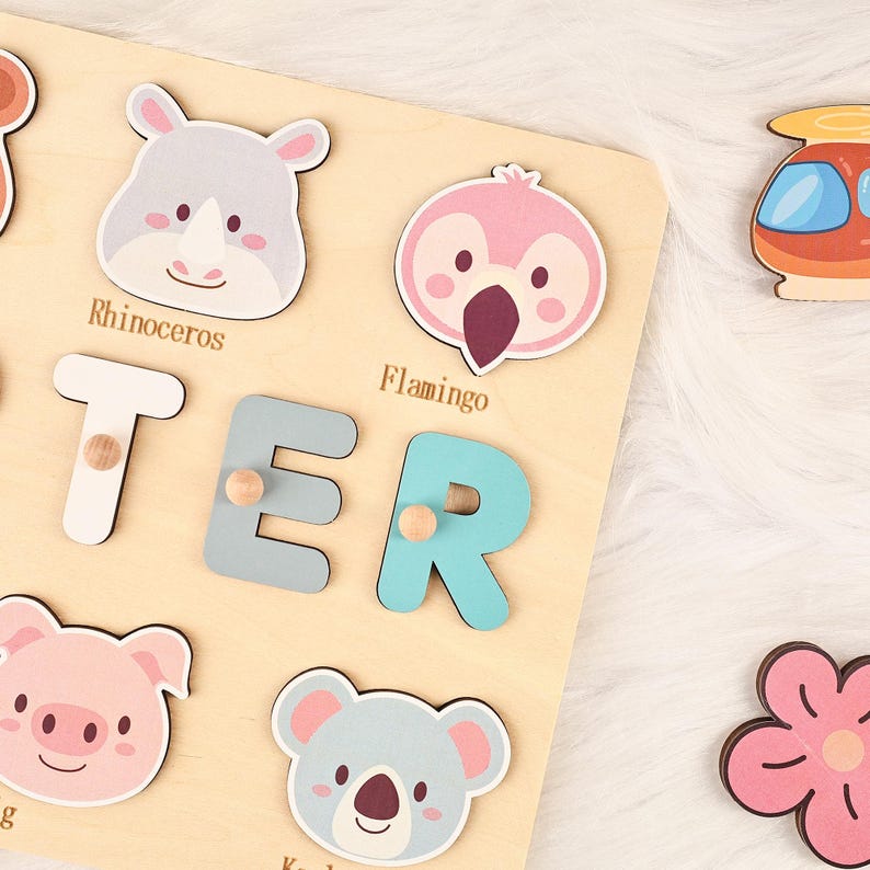 Personalized Animal Name Puzzle, Custom Busy Board, Montessori Wooden ...