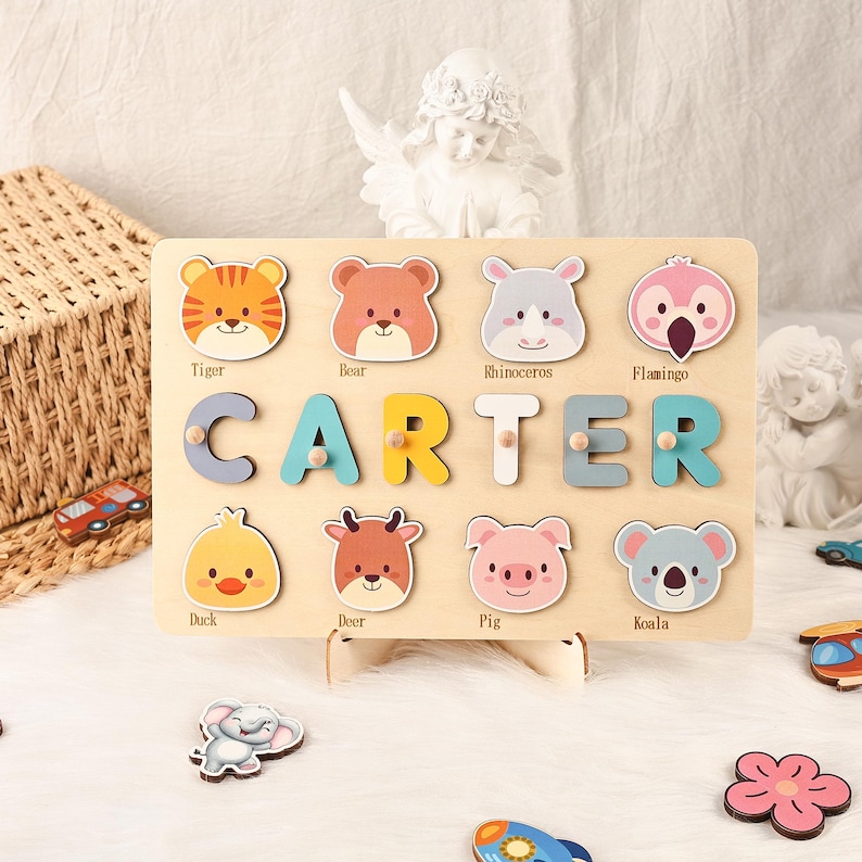 Personalized Animal Name Puzzle, Custom Busy Board, Montessori Wooden ...