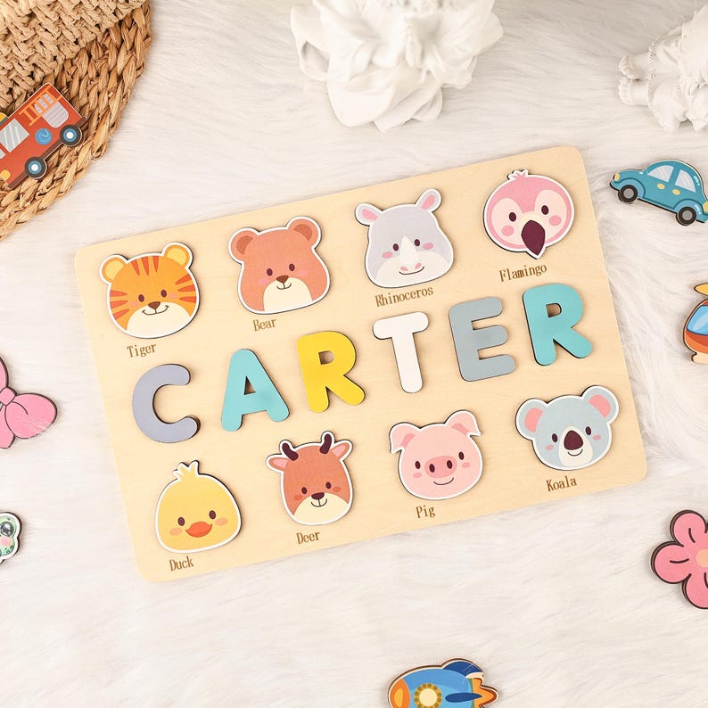 Personalized Animal Name Puzzle, Custom Busy Board, Montessori Wooden ...