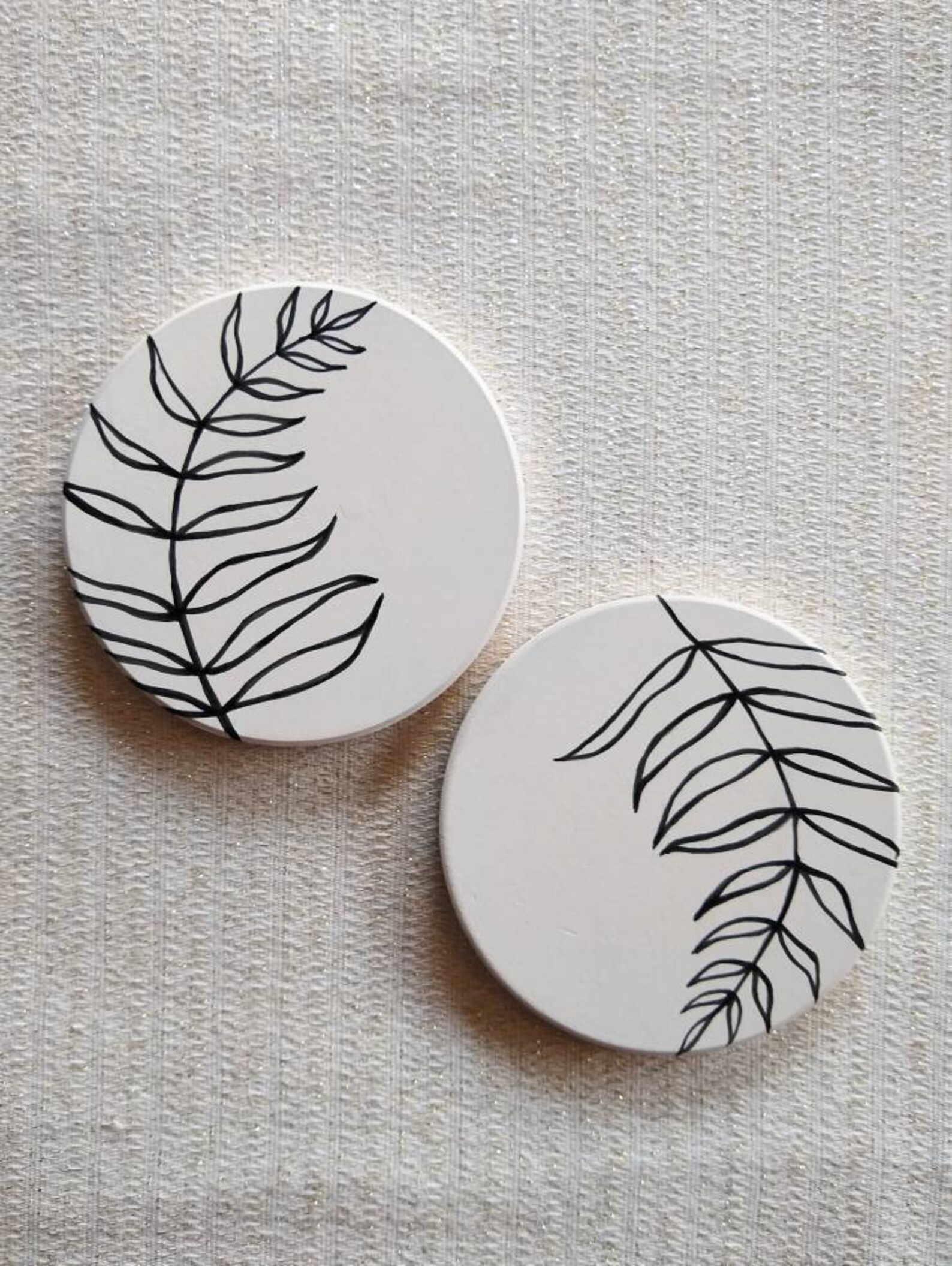 Black and White Botanical Coasters Set of Two Drink Coasters | Etsy