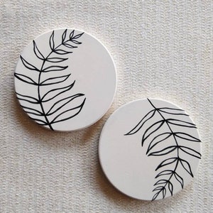 Black and White Botanical Coasters Set of Two Drink Coasters | Etsy