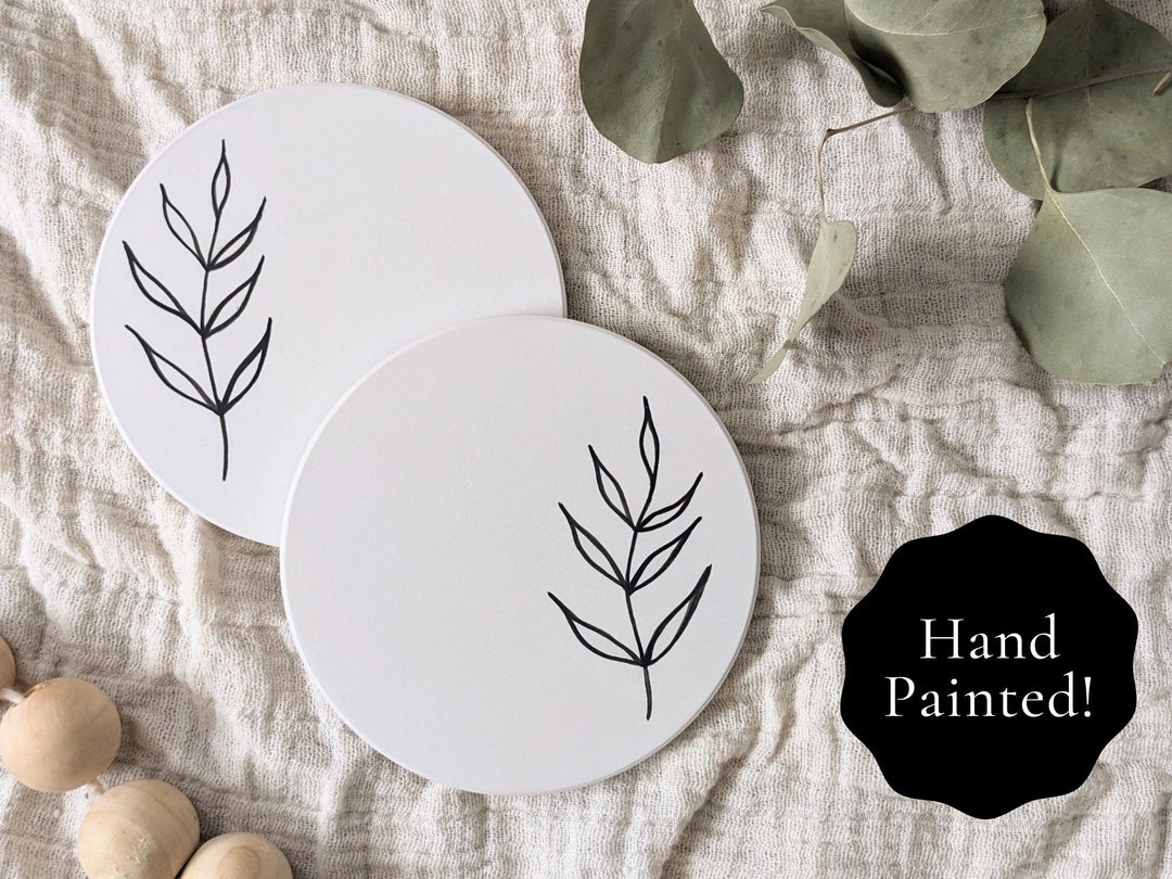 Black Botanical Coasters Cute Coasters Absorbent Coasters Birthday Gift ...